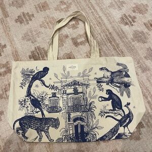 Sezane | Bags | Sezane Cream Tote Bag With Blue Animal Print | Poshmark